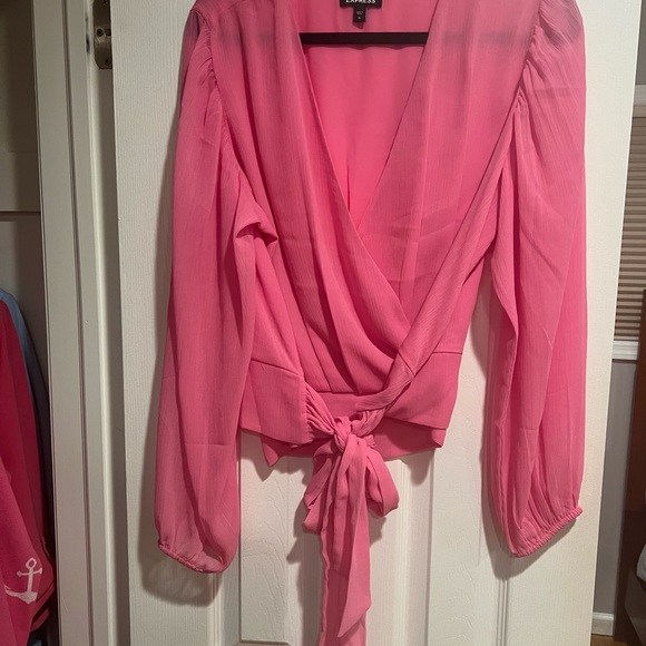 Express | Tops | Express Pink Puff Sleeve Wrap Blouse | Poshmark